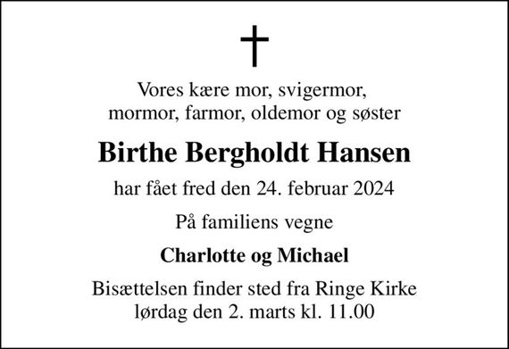 Birthe Hansen | Dødsannoncer i Danmark