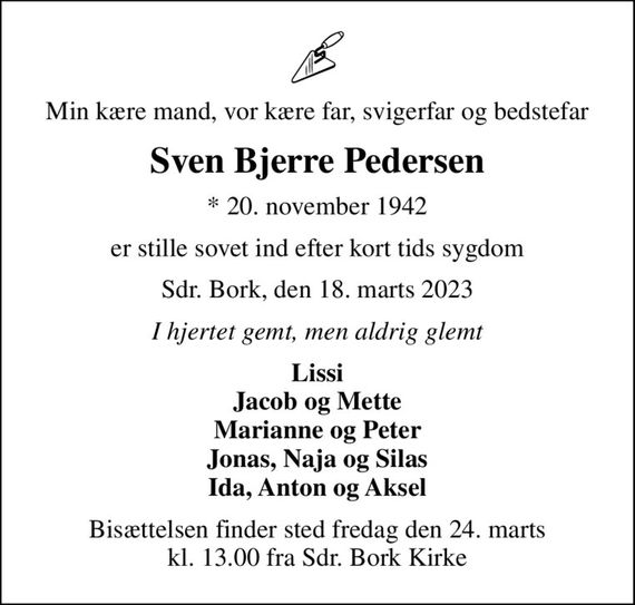 Sven Bjerre Pedersen | Dødsannoncer i Danmark