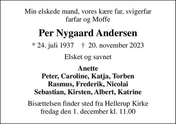 Per Nygaard Andersen | Dødsannoncer i Danmark