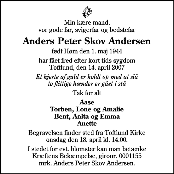 Anders Peter Skov Andersen | Dødsannoncer i Danmark