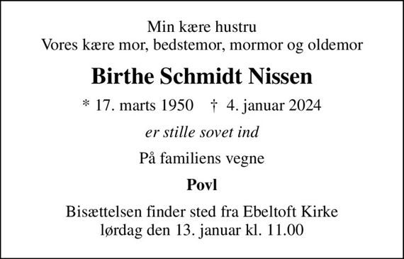 Birthe Nissen | Dødsannoncer i Danmark