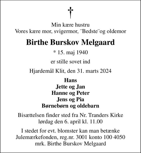 Birthe Burskov Melgaard | Dødsannoncer i Danmark