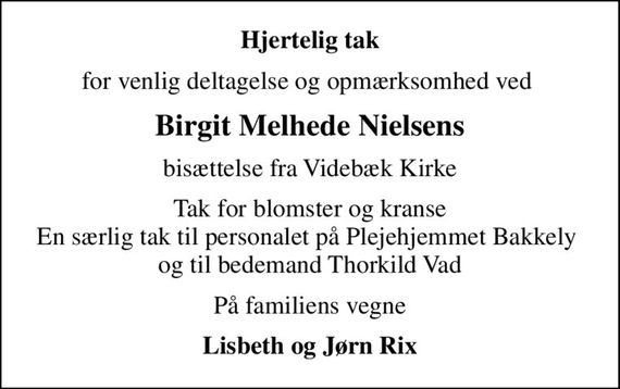 Birgit Melhede Nielsen | Dødsannoncer i Danmark
