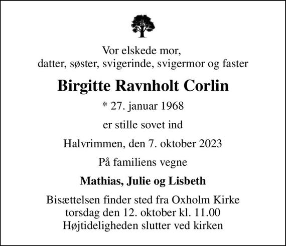 Birgitte Ravnholt Corlin | Dødsannoncer i Danmark