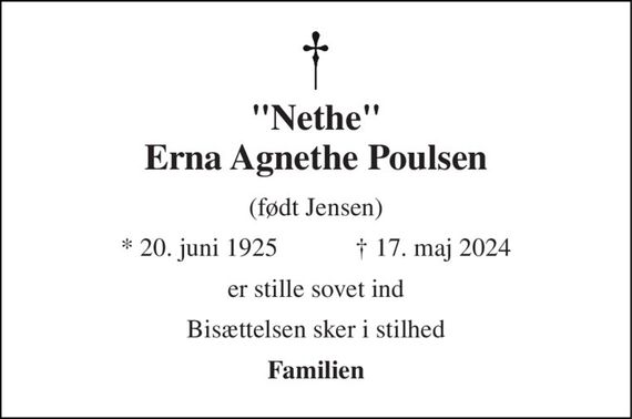 Erna Agnethe Poulsen | Dødsannoncer i Danmark