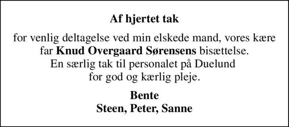 Knud Overgaard Sørensen | Dødsannoncer i Danmark