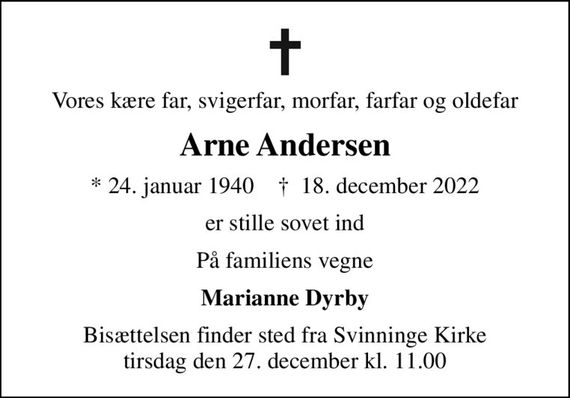 Arne Andersen | Dødsannoncer i Danmark