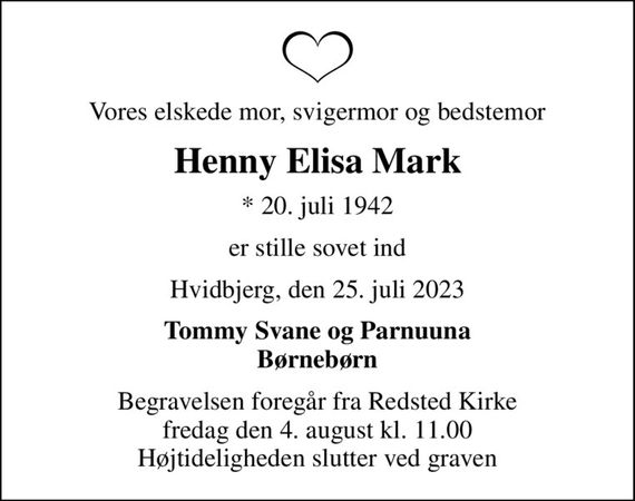 Henny Elisa Mark | Dødsannoncer i Danmark