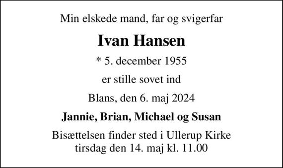Ivan Hansen | Dødsannoncer i Danmark