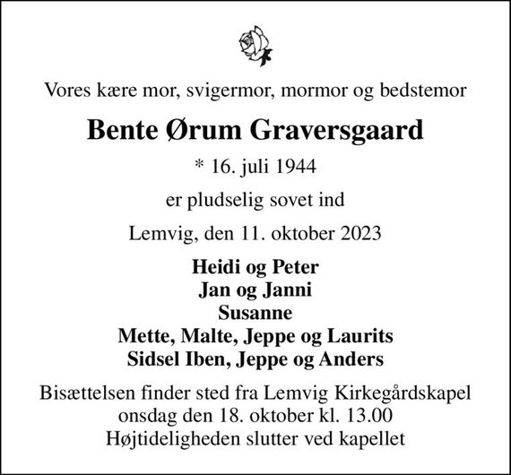 Bente Ørum Graversgaard | Dødsannoncer i Danmark