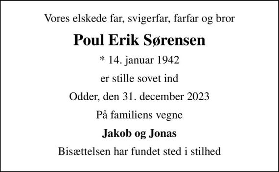 Poul Erik Sørensen | Dødsannoncer i Danmark