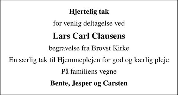 Lars Carl Clausen | Dødsannoncer i Danmark