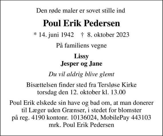 Poul Erik Pedersen | Dødsannoncer i Danmark