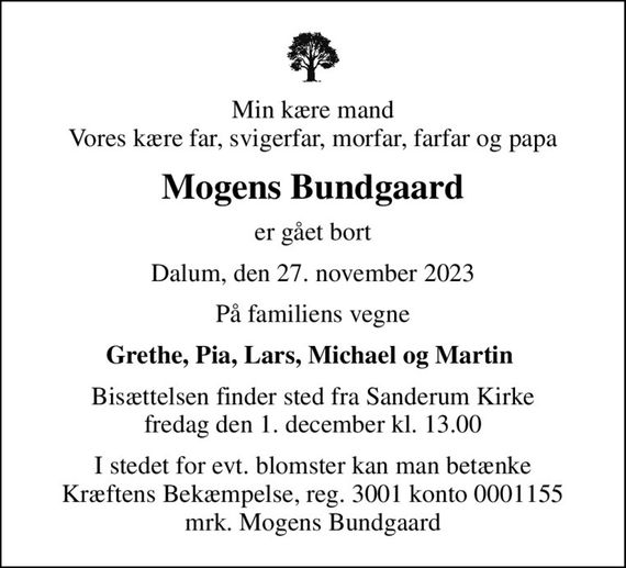 Mogens Bundgaard | Dødsannoncer i Danmark