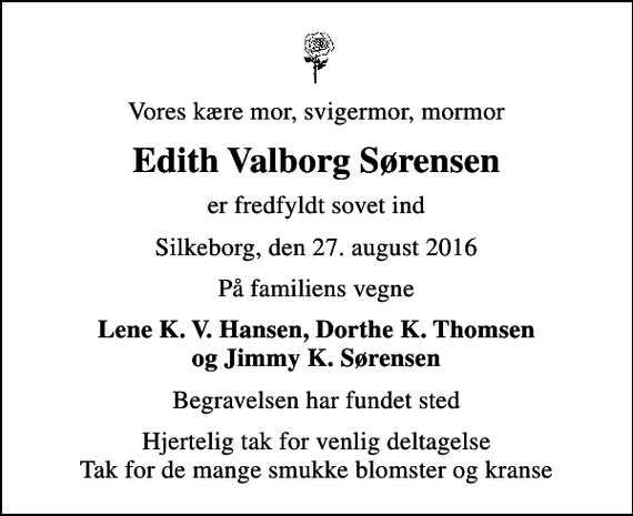 Edith Valborg Sørensen | Dødsannoncer i Danmark
