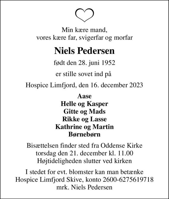 Niels Pedersen | Dødsannoncer i Danmark