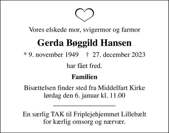 Gerda Bøggild Hansen | Dødsannoncer i Danmark