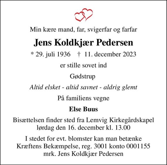 Jens Koldkjær Pedersen | Dødsannoncer i Danmark