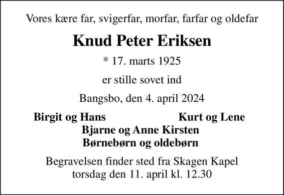 Knud Peter Eriksen | Dødsannoncer i Danmark