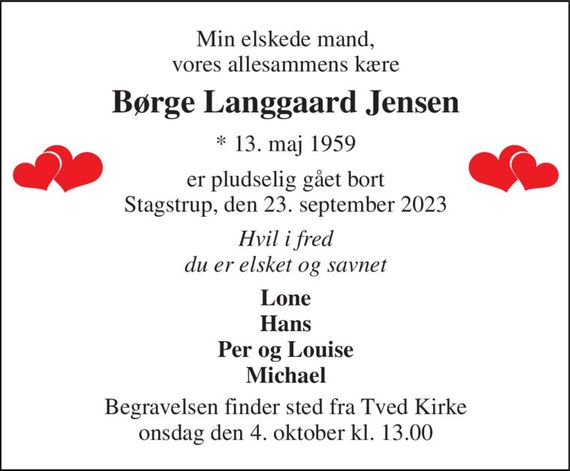 Børge Langgaard Jensen | Dødsannoncer i Danmark