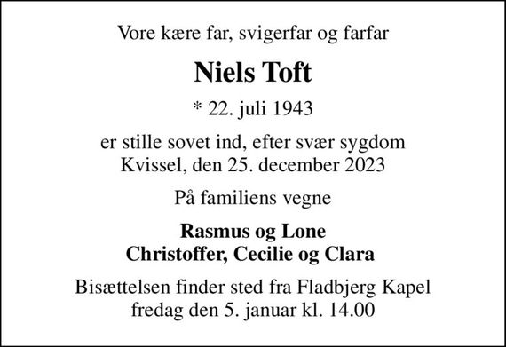 Niels Toft | Dødsannoncer i Danmark