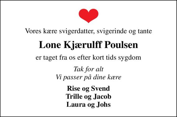 Lone Kjærulff Poulsen | Dødsannoncer i Danmark