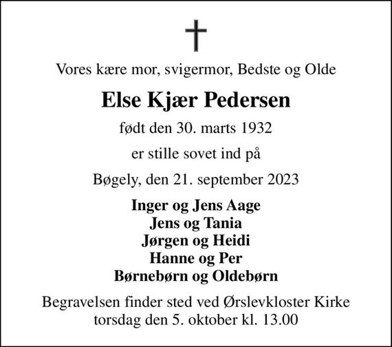 Else Kjær Pedersen | Dødsannoncer i Danmark