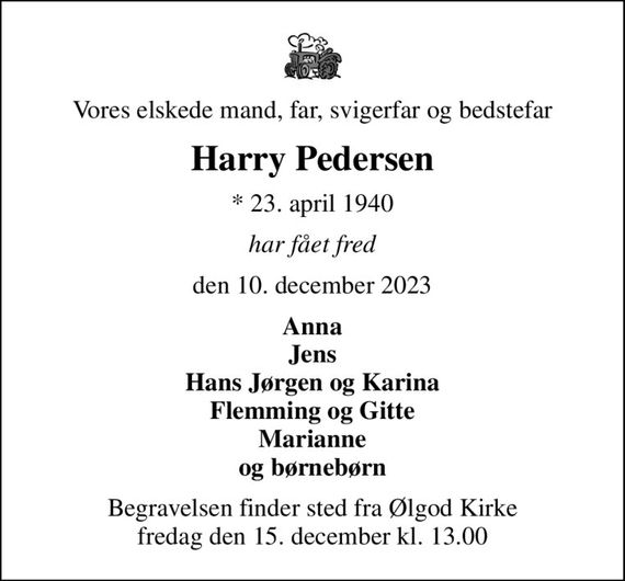 Harry Pedersen | Dødsannoncer i Danmark