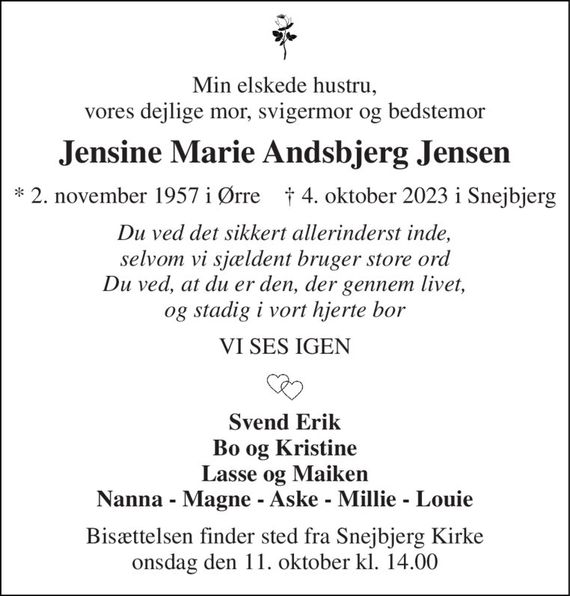 Jensine Marie Jensen | Dødsannoncer i Danmark