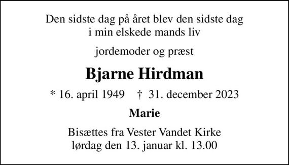 Bjarne Hirdman | Dødsannoncer i Danmark
