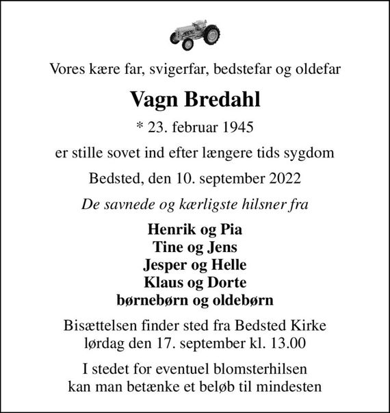 Vagn Bredahl | Dødsannoncer i Danmark
