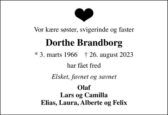 Dorthe Brandborg | Dødsannoncer i Danmark