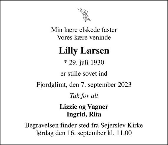 Lilly Dorthea Mariane Larsen | Dødsannoncer i Danmark