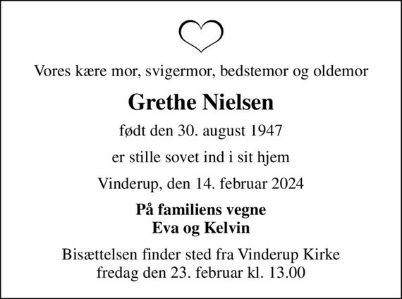 Grethe Nielsen | Dødsannoncer i Danmark