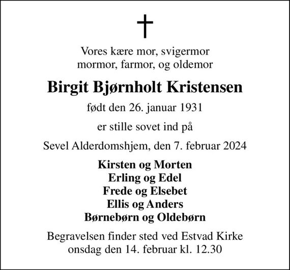 Birgit Bjørnholt Kristensen | Dødsannoncer i Danmark