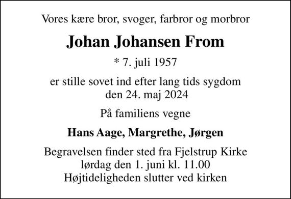 Johan Johansen From | Dødsannoncer i Danmark
