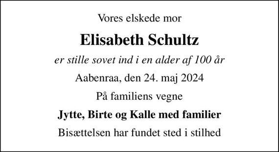 Elisabeth Schultz | Dødsannoncer i Danmark