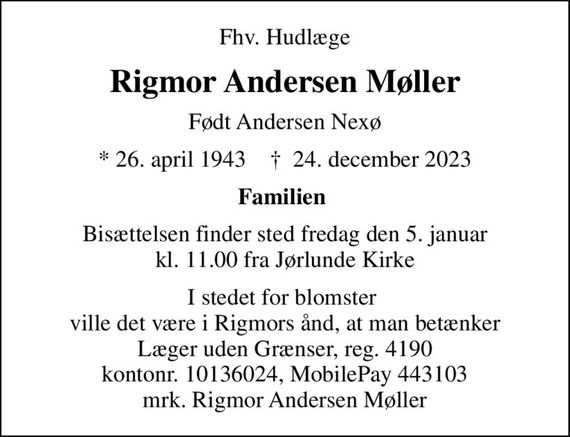 Rigmor Andersen Møller | Dødsannoncer i Danmark