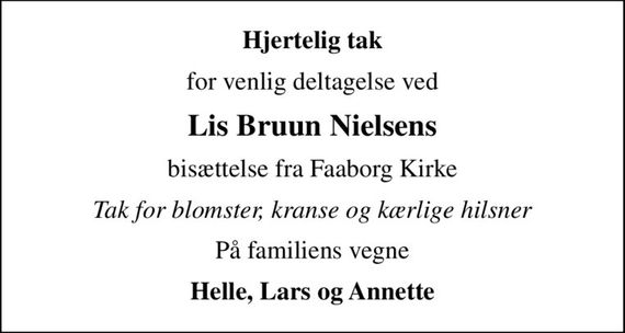 Lis Nielsen | Dødsannoncer i Danmark