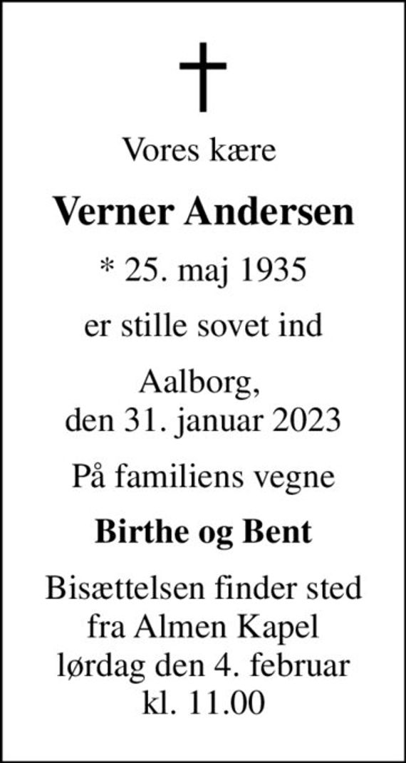 Verner Andersen | Dødsannoncer i Danmark