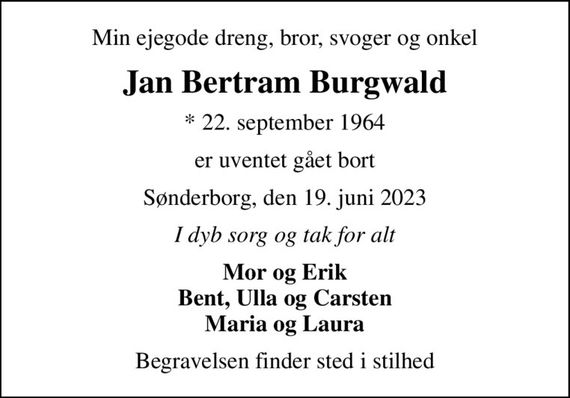 Jan Bertram Burgwald | Dødsannoncer i Danmark