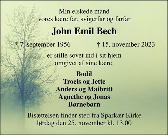 John Emil Bech | Dødsannoncer i Danmark