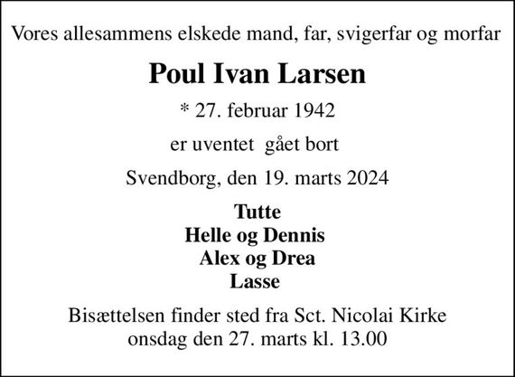 Poul Ivan Larsen | Dødsannoncer i Danmark