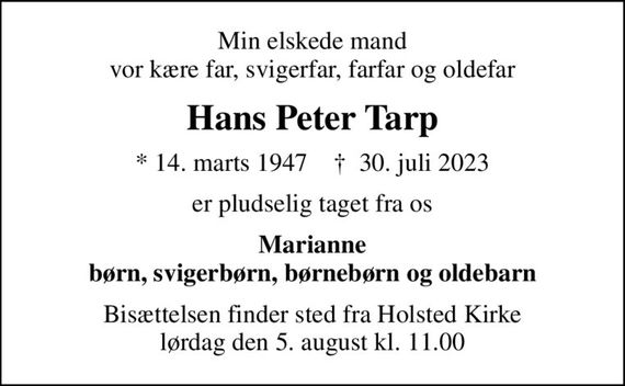 Hans Peter Tarp | Dødsannoncer i Danmark
