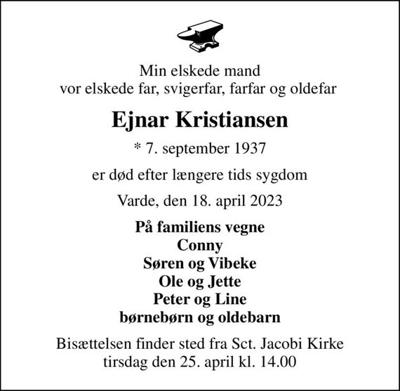 Ejnar Kristiansen | Dødsannoncer i Danmark