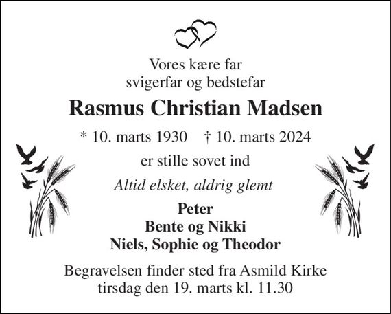 Rasmus Christian Madsen | Dødsannoncer i Danmark