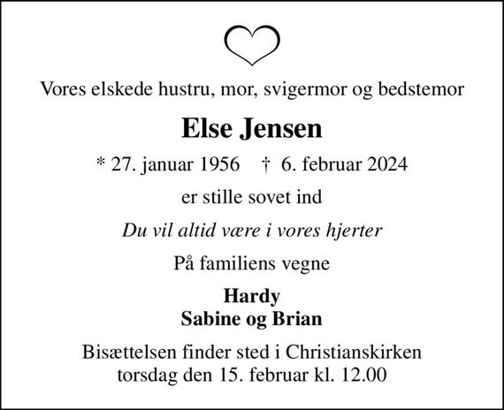 Else Jensen | Dødsannoncer i Danmark