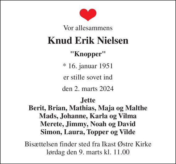 Knud Erik Nielsen | Dødsannoncer i Danmark