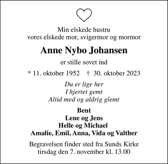 Anne Nybo Johansen | Dødsannoncer i Danmark