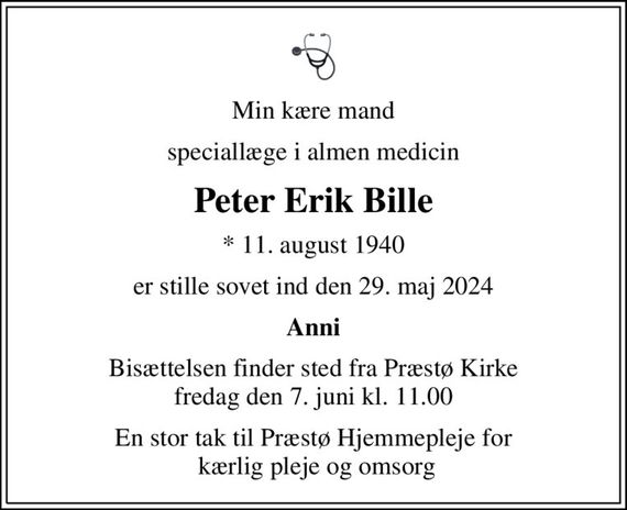 Peter Erik Bille | Dødsannoncer i Danmark